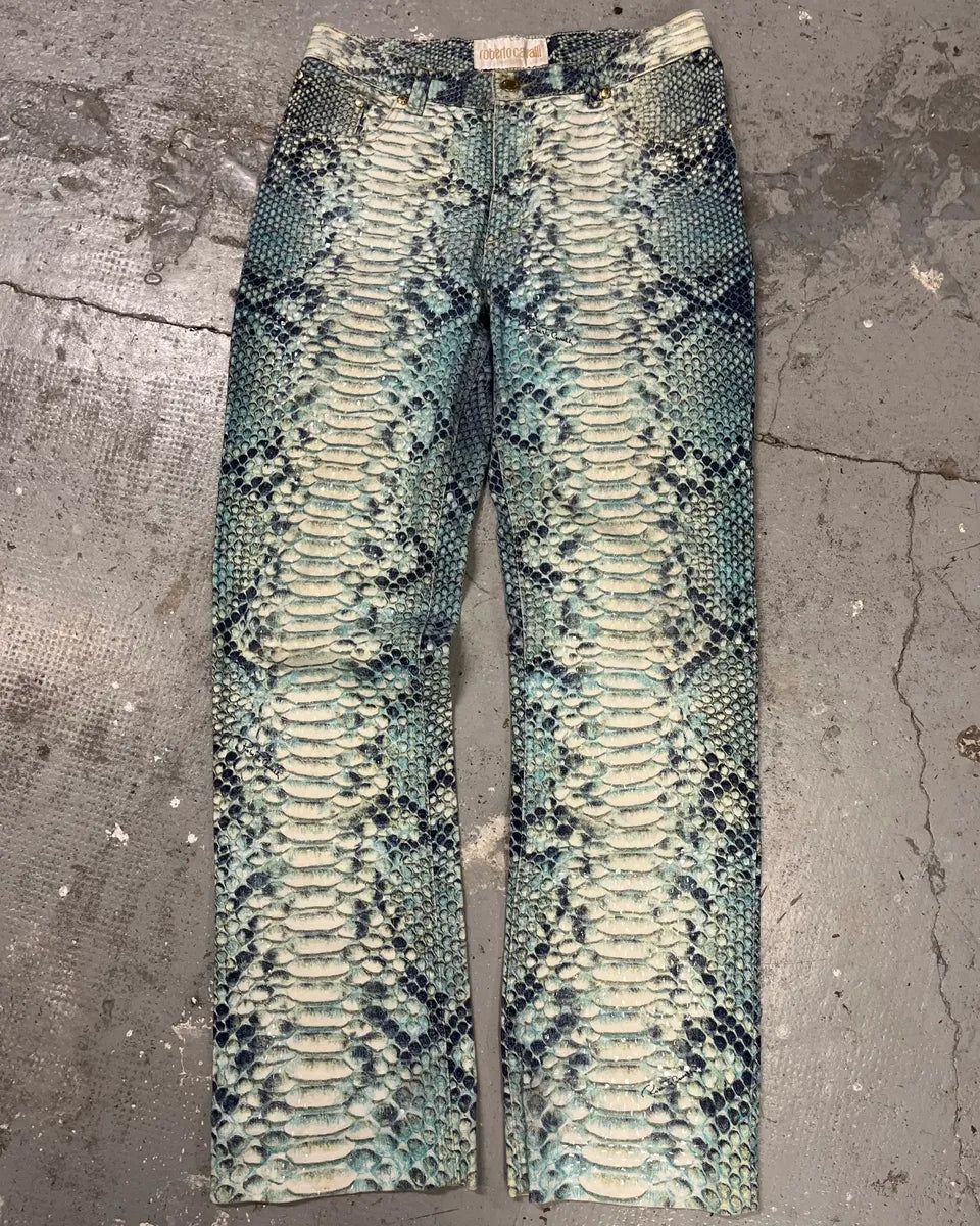 2000s Roberto Cavalli Blue Python Effect Pants – Dolce Vita Hub