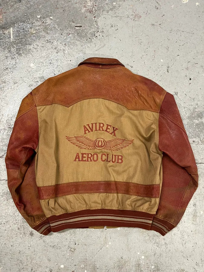 1980s Avirex Red Leither Beige Metallic Varsity Bomber Jacket – Dolce ...