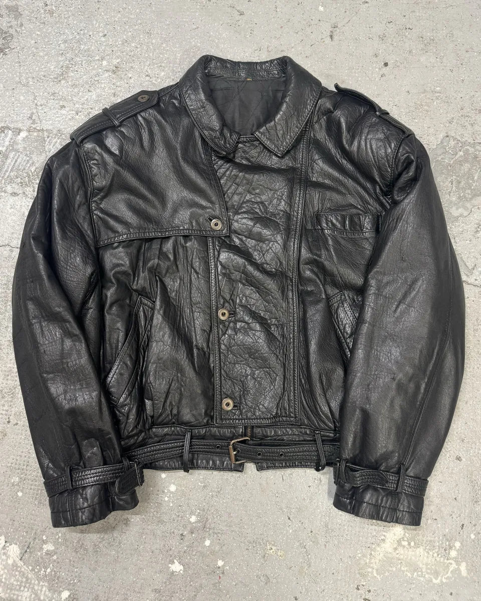 1980s Cropped Leather Black Army Asymmetrical Jacket (S/M) – Dolce Vita Hub
