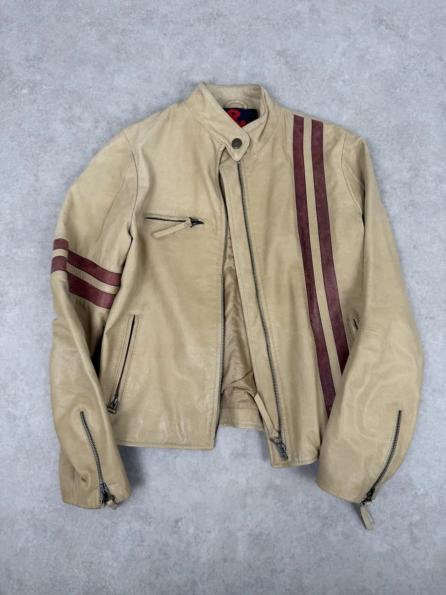 1990s Dolce & Gabbana Beige Racing Leather Biker Jacket – Dolce Vita Hub