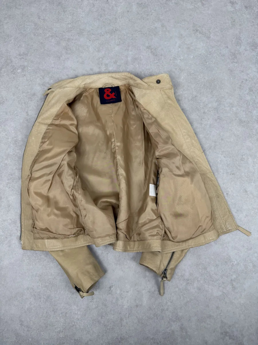 1990s Dolce & Gabbana Beige Racing Leather Biker Jacket – Dolce Vita Hub
