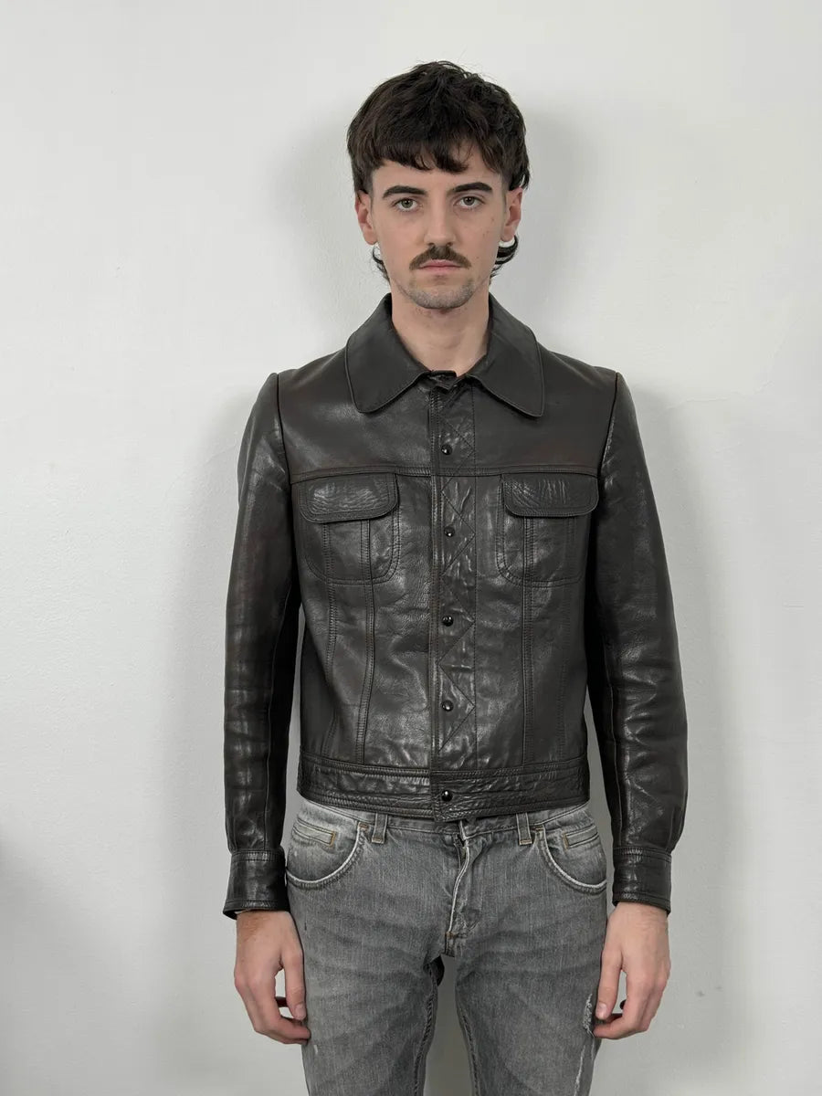 2000s Archive Dark Brown Leather Trucker Jacket – Dolce Vita Hub