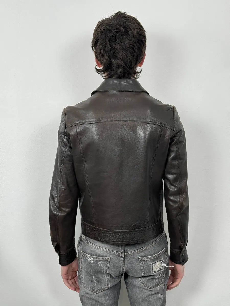 2000s Archive Dark Brown Leather Trucker Jacket – Dolce Vita Hub