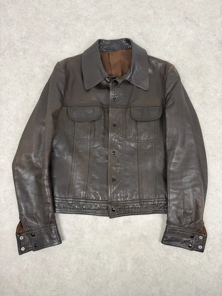 2000s Archive Dark Brown Leather Trucker Jacket – Dolce Vita Hub