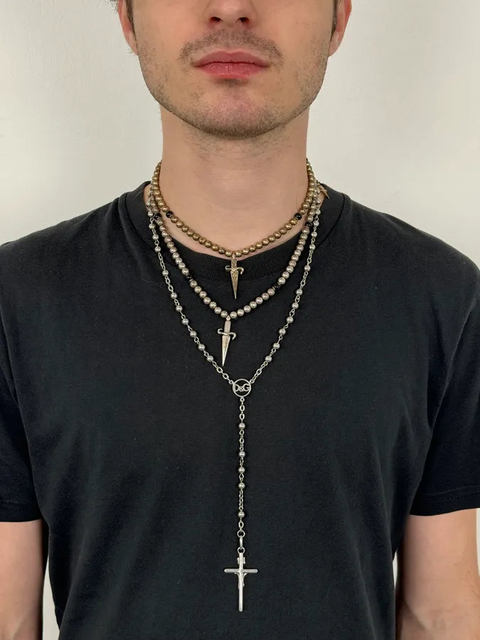 2000s Cesare Paciotti Dagger Pearl Silver Necklace – Dolce Vita Hub