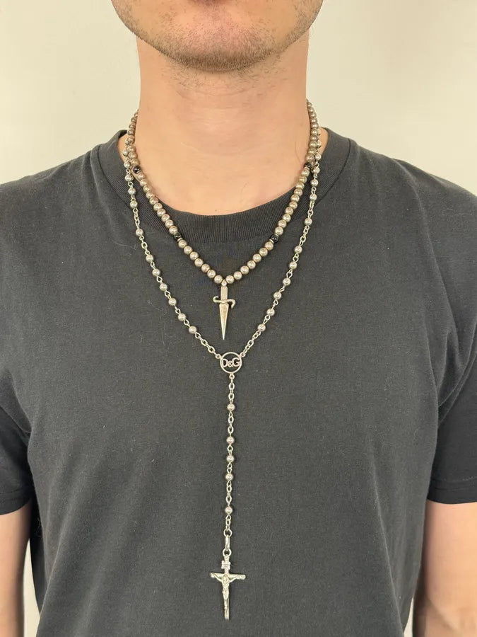 2000s Cesare Paciotti Dagger Pearls Silver Necklace – Dolce Vita Hub