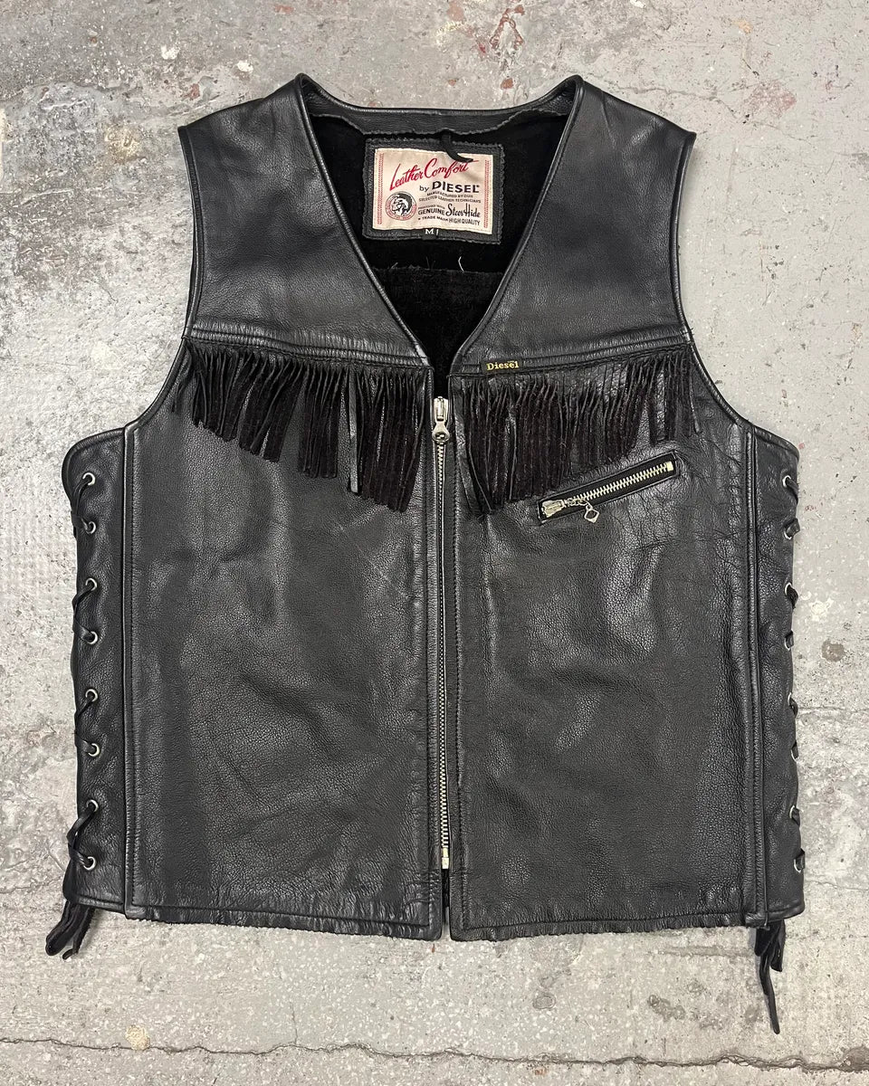 2000s Diesel Cowboy Black Leather Fringe Vest (M/L) – Dolce Vita Hub