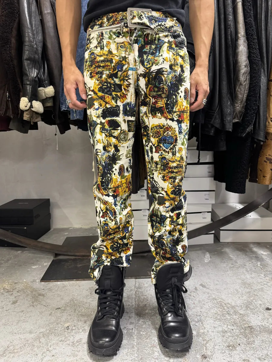 2000s Jean Paul Gaultier Basquiat Belted Abstract Human Body Pants ...