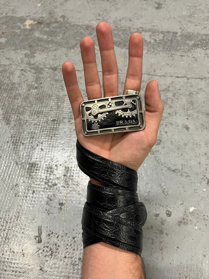 2000s Prada Black Robot Buckle Leather Belt – Dolce Vita Hub