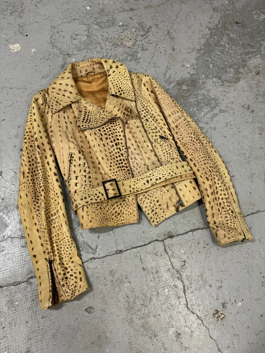 2000s Versace Beige Crocodile Effect Leather Perfecto Jacket – Dolce ...