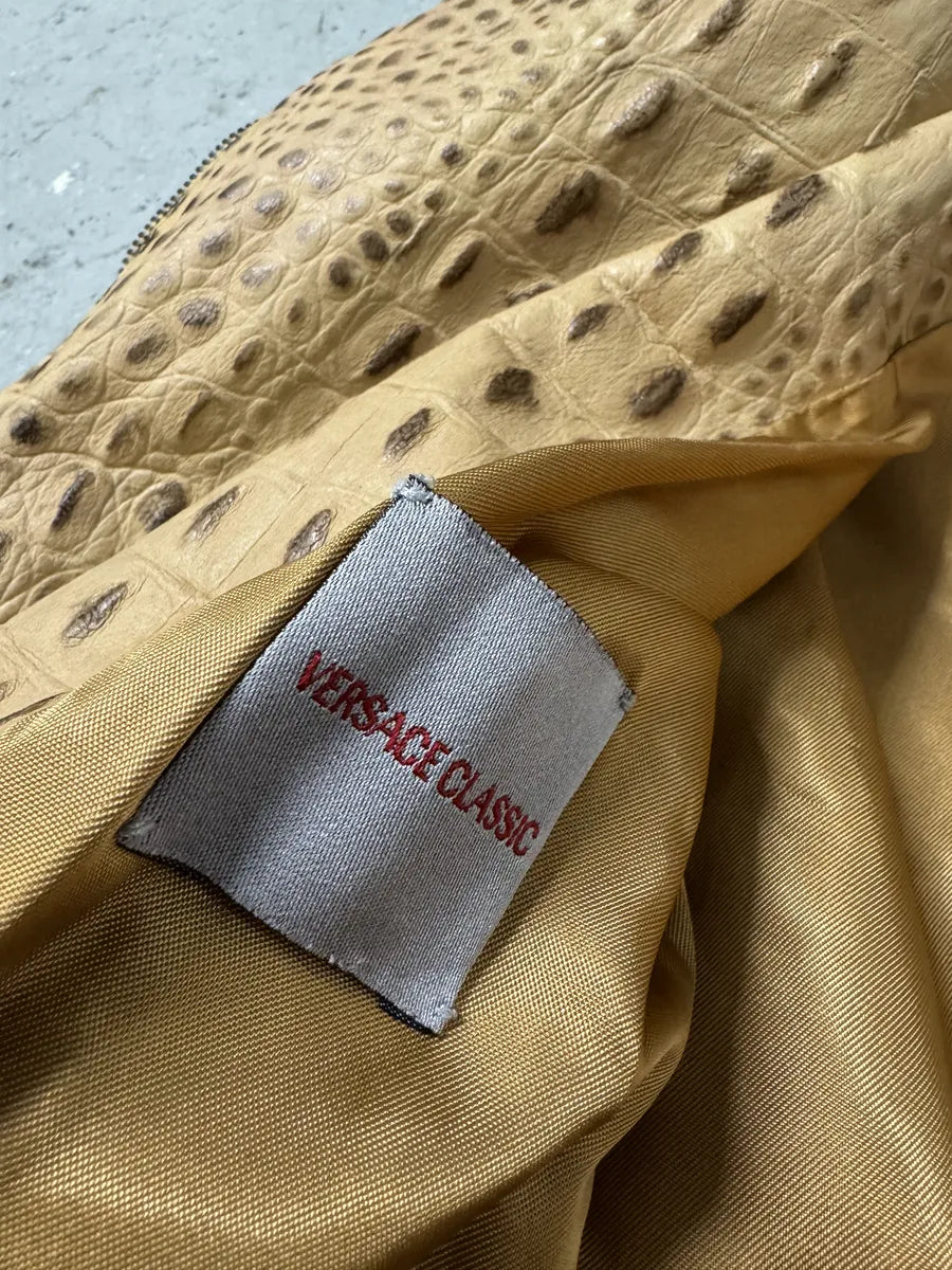 2000s Versace Beige Crocodile Effect Leather Perfecto Jacket – Dolce ...