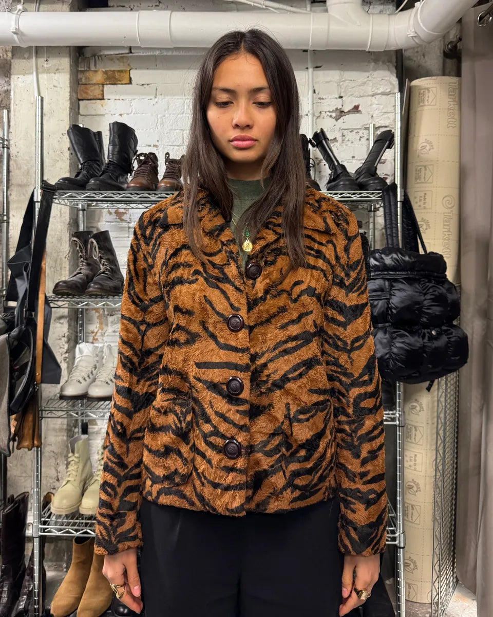 2000s Versace Tiger Fur Effect Buttoned Jacket – Dolce Vita Hub