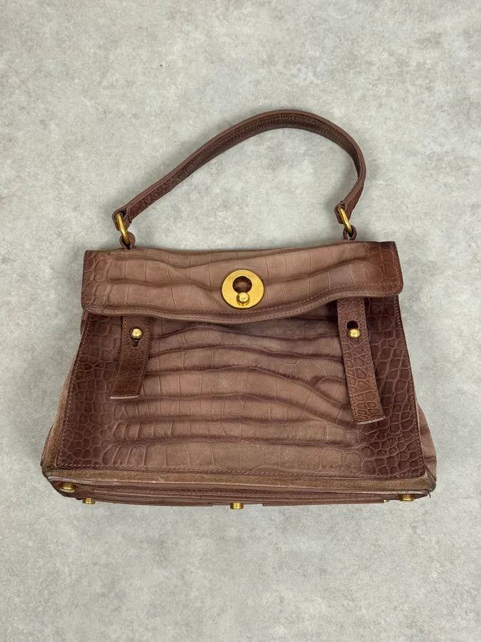 2000s Yves Saint Laurent Crocodile Embossed Beige Leather Muse Two Han ...