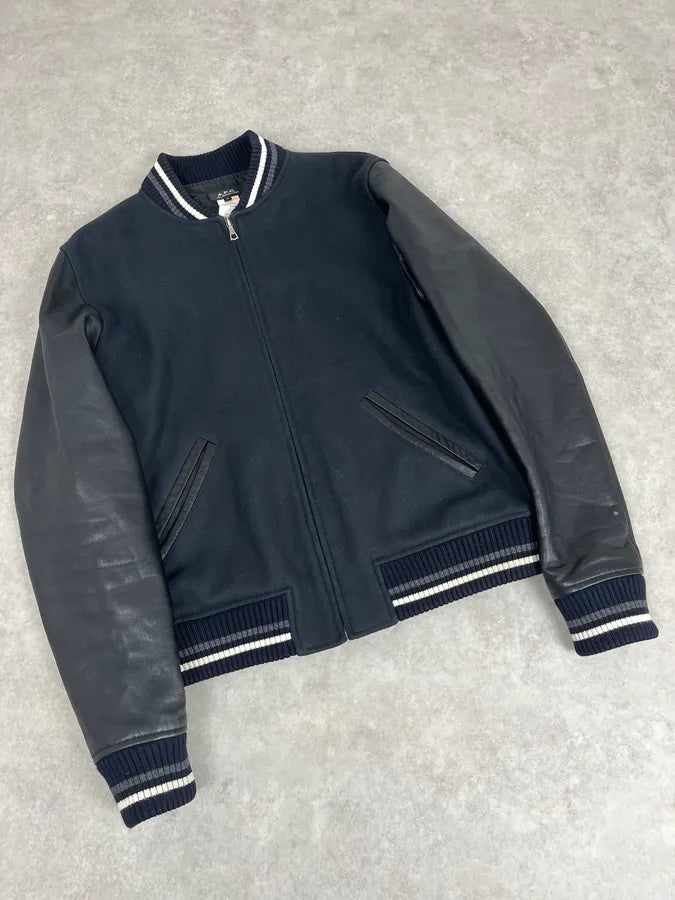 AW2018 A.P.C. Navy & Black Leather Wool Teddy Jacket – Dolce Vita Hub