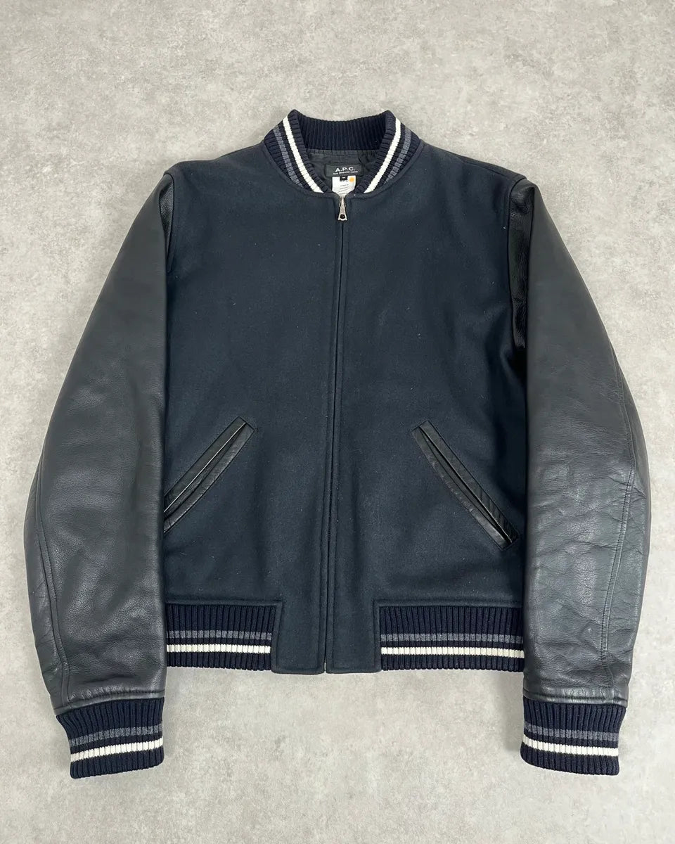 AW2018 A.P.C. Navy & Black Leather Wool Teddy Jacket – Dolce Vita Hub