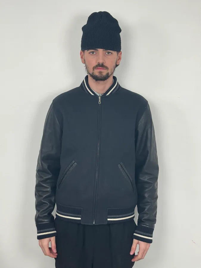 AW2018 A.P.C. Navy & Black Leather Wool Teddy Jacket – Dolce Vita Hub