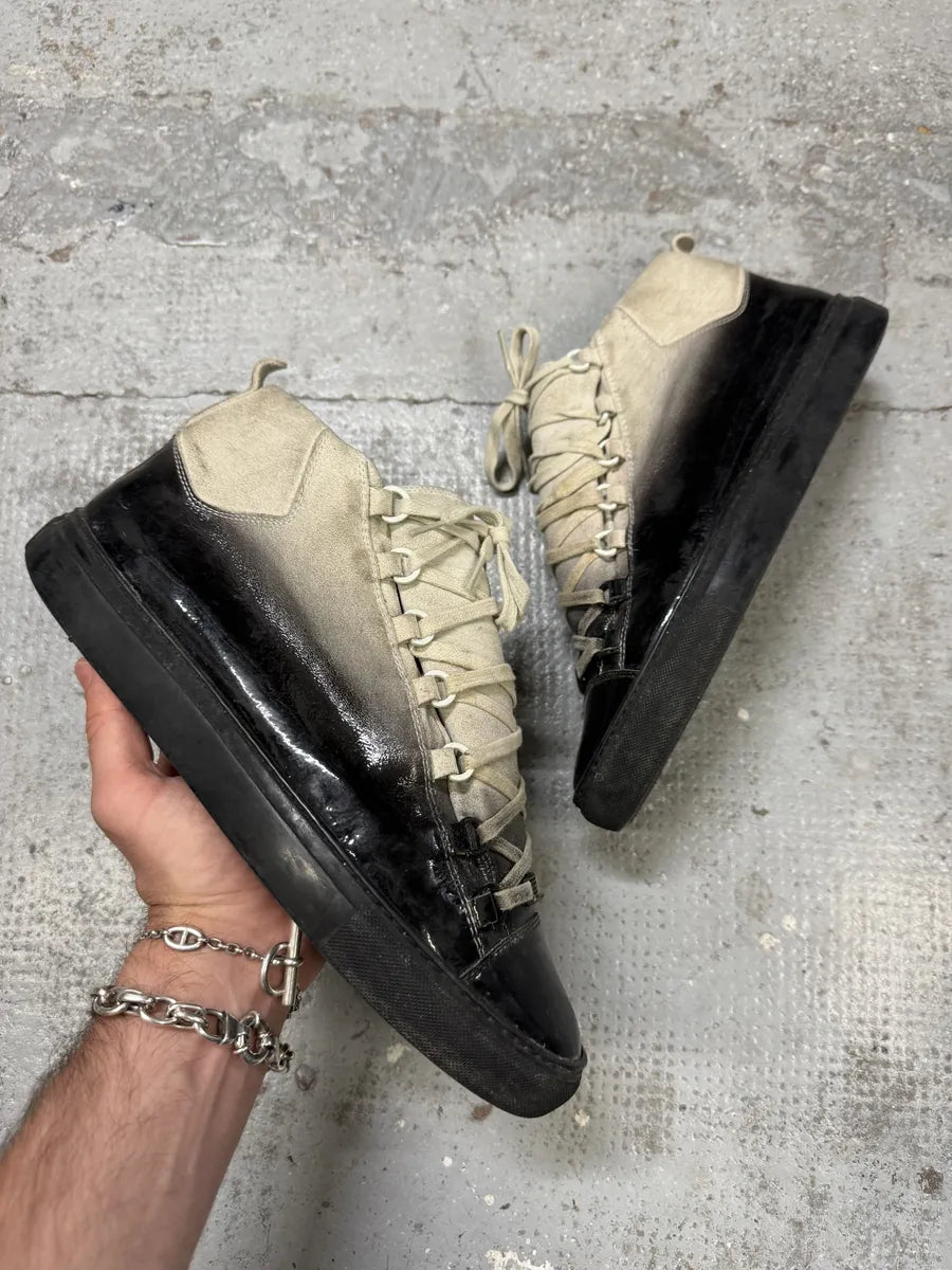 Balenciaga Arena Black & Grey Gradient Varnished Leather High Sneakers ...