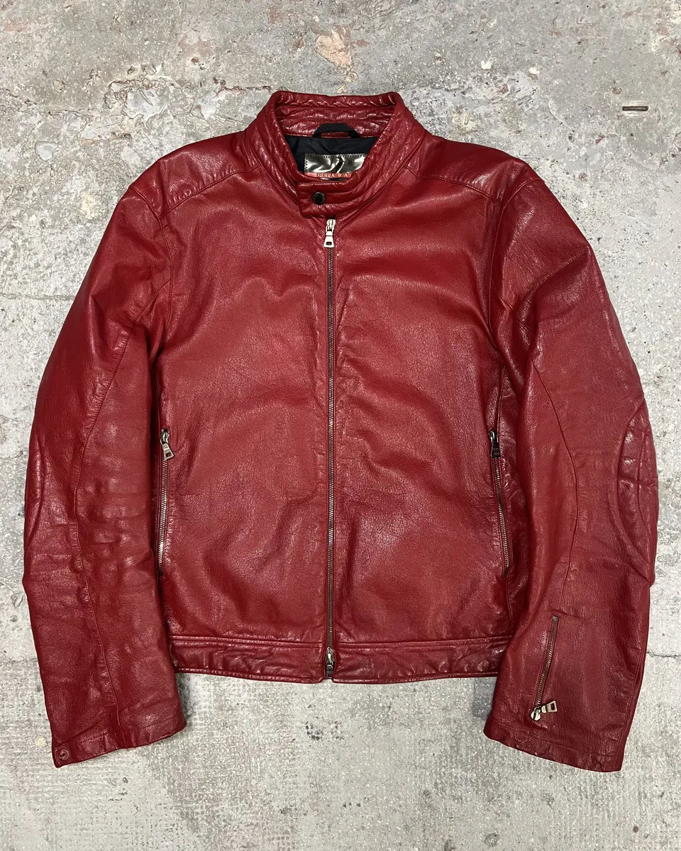 SS2000 Prada Padded Biker Red Leather Jacket (L) – Dolce Vita Hub