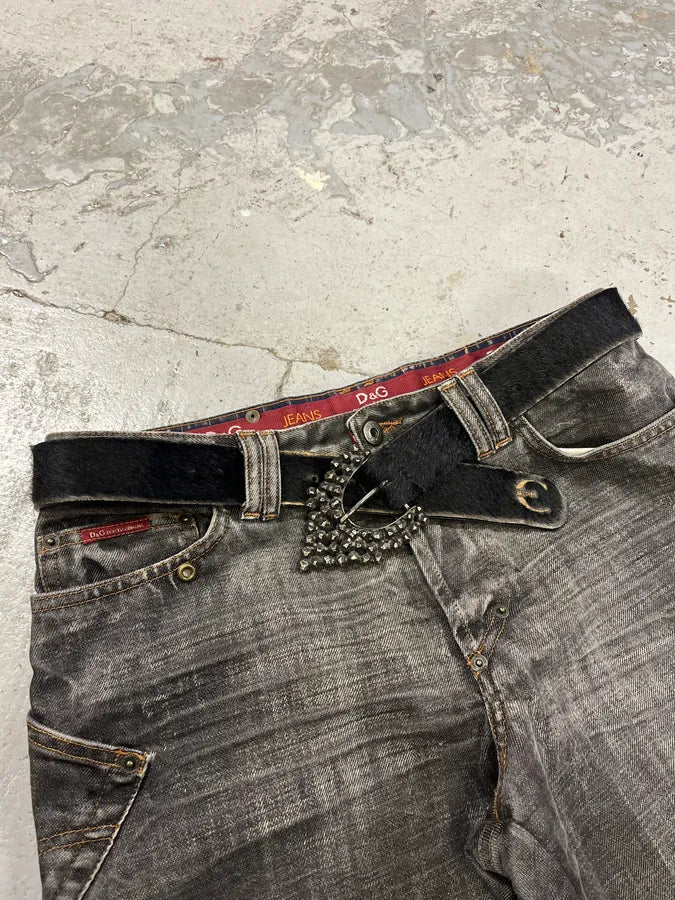 SS2004 Cavalli Embellished Buckle Black Pony Hair Leather Bely – Dolce ...