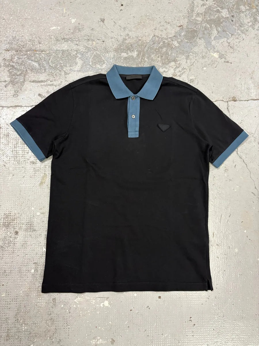 SS2016 Prada Black Signature Blue Collar Polo Shirt – Dolce Vita Hub